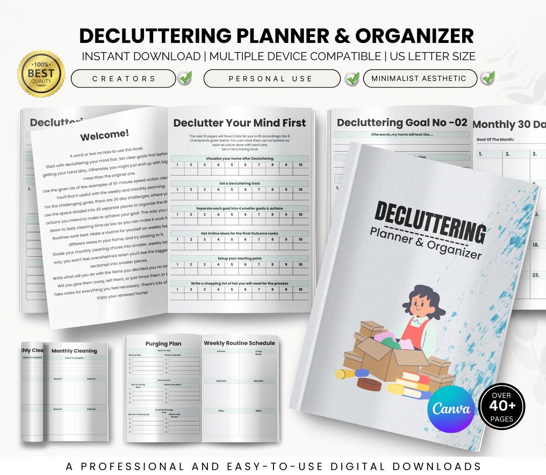 Decluttering Planner & Organizer | Home Declutter Workbook | Printable ...