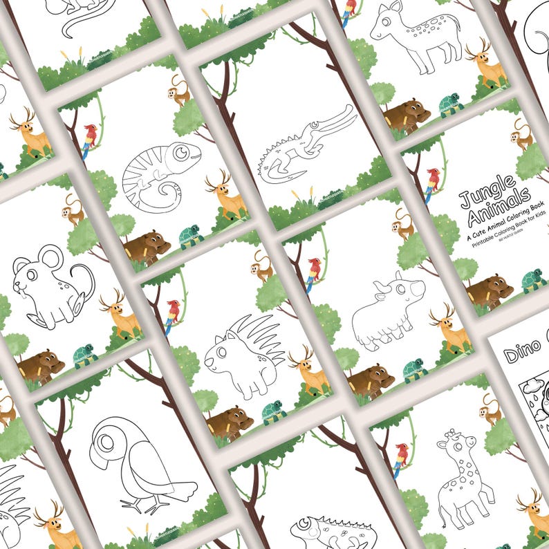Jungle Animals Kids Coloring Book: Creative Art Activity - Etsy