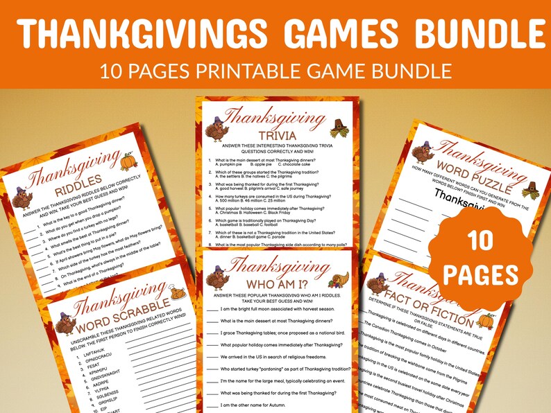 Thanksgiving Games Bundle | Printable Trivia, Riddles (PDF Download) - Etsy