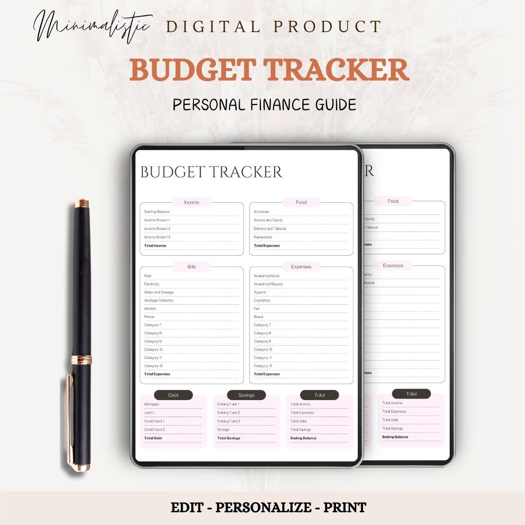 Minimalist Monthly Budget Tracker Organizer, Expense Tracker Notebook ...