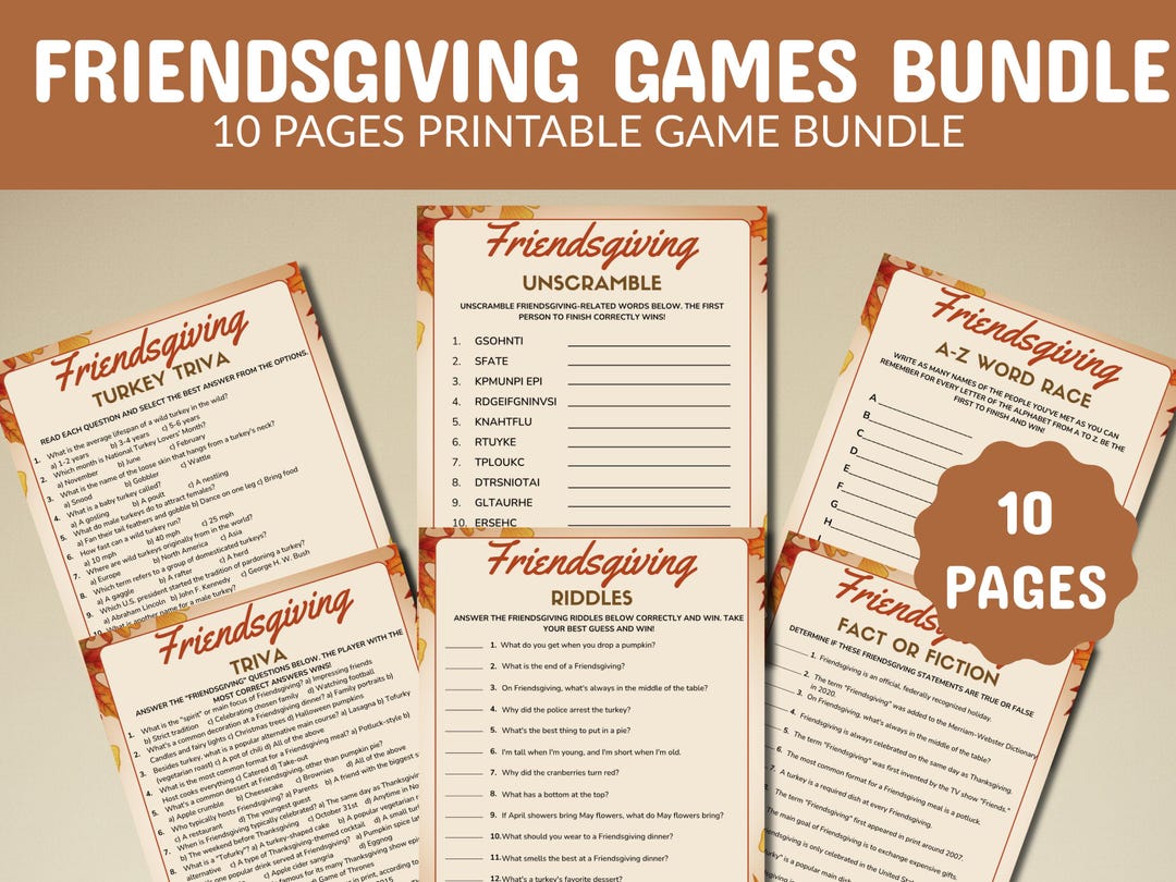 Friendsgiving Games Bundle | Printable Trivia, Riddles (digital ...