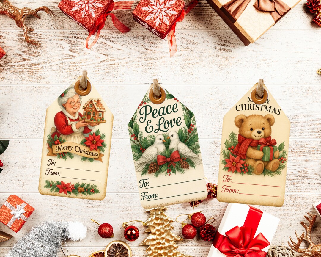 Vintage Christmas Gift Tags | Printable Holiday to & From Tags (PDF) - Etsy