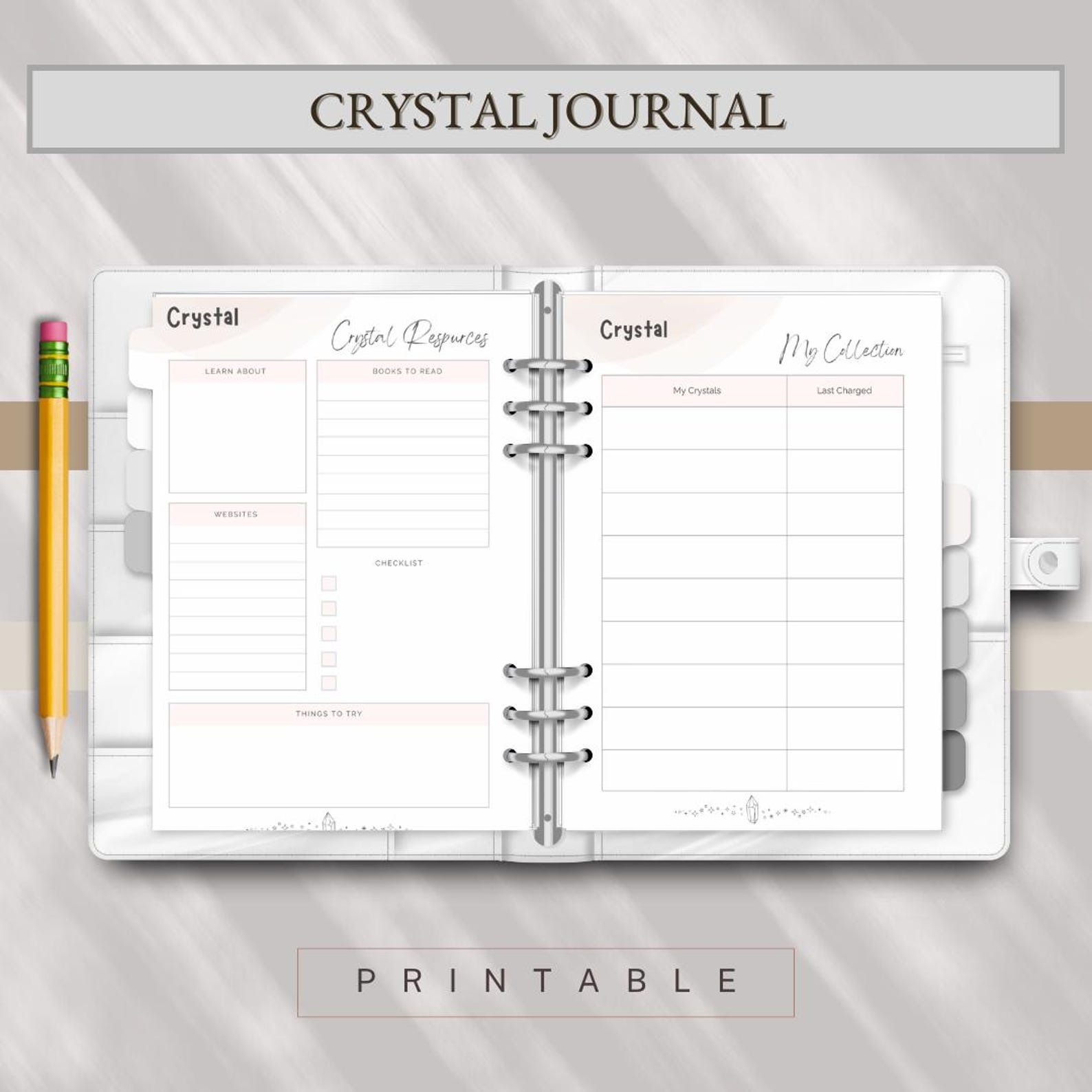 Crystal Journal, Clear Quartz Notebook, Gemstone Diary, Writing Journal ...