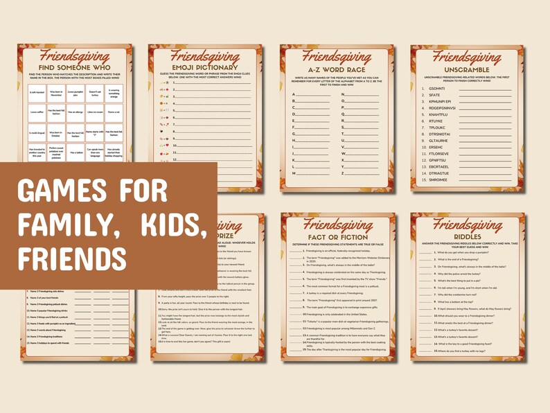 Friendsgiving Games Bundle | Printable Trivia, Riddles (digital ...