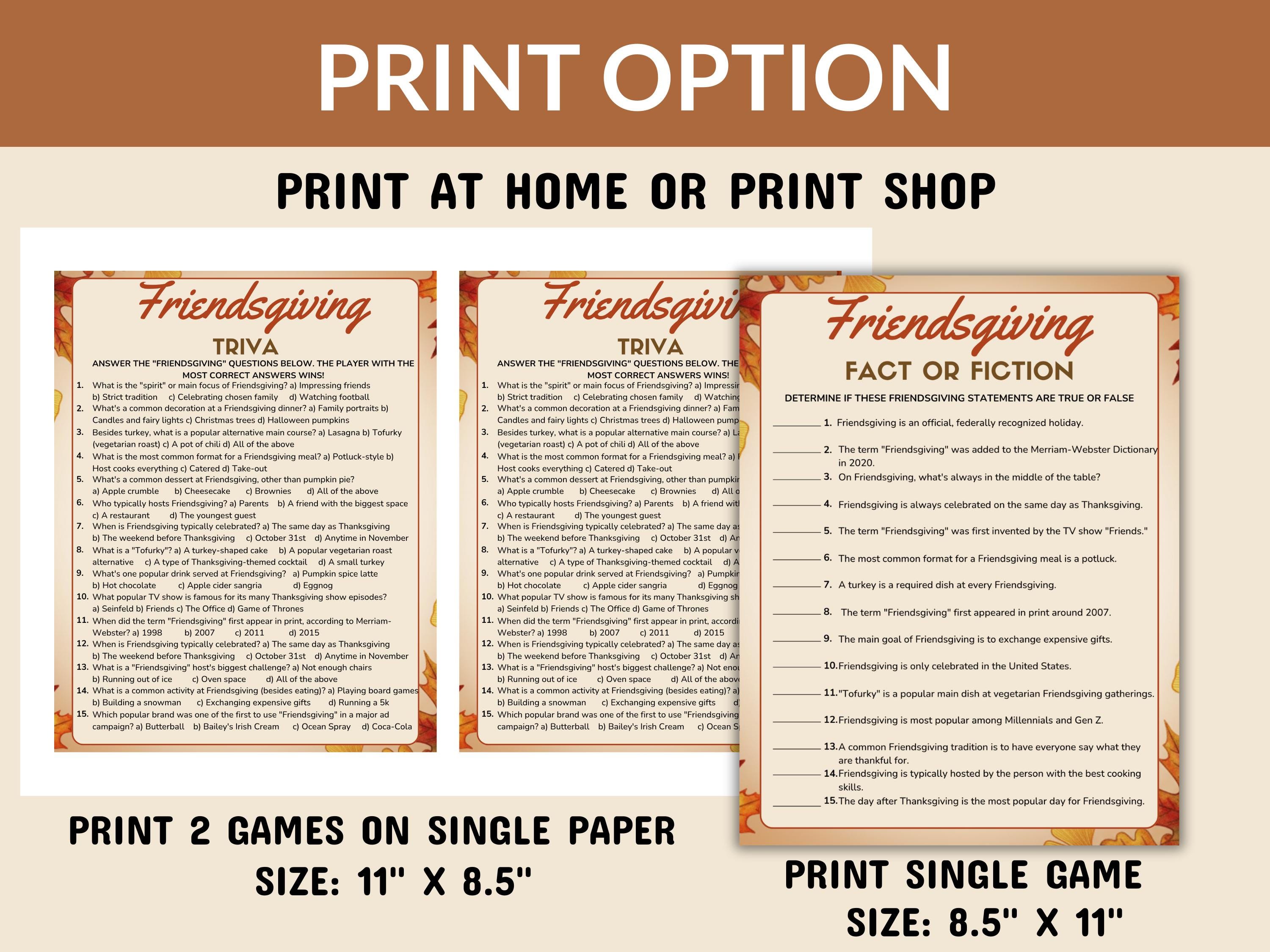Friendsgiving Games Bundle | Printable Trivia, Riddles (digital ...