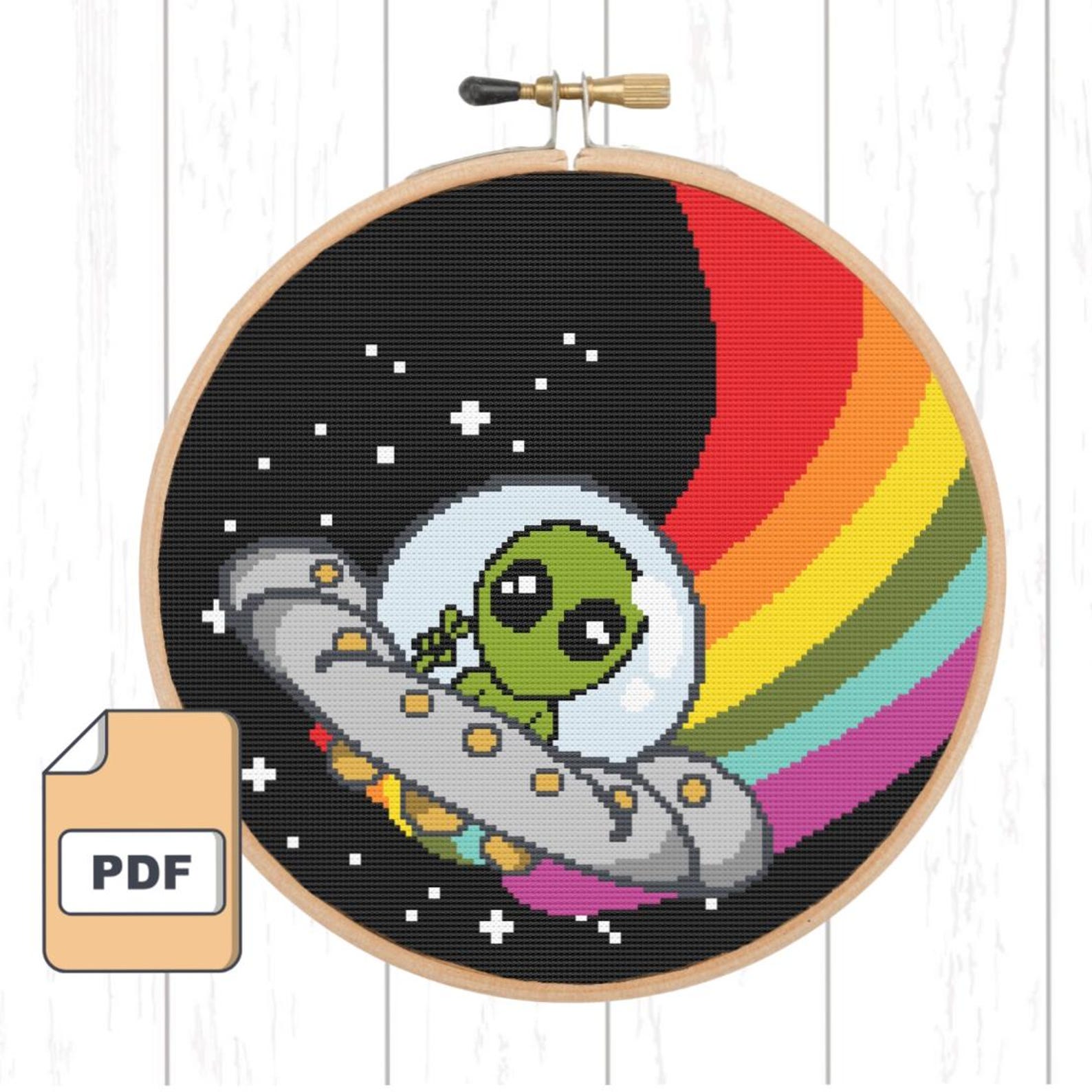 Galactic Gary! - Colorful Alien Outer Space Cross Stitch Pattern - Etsy