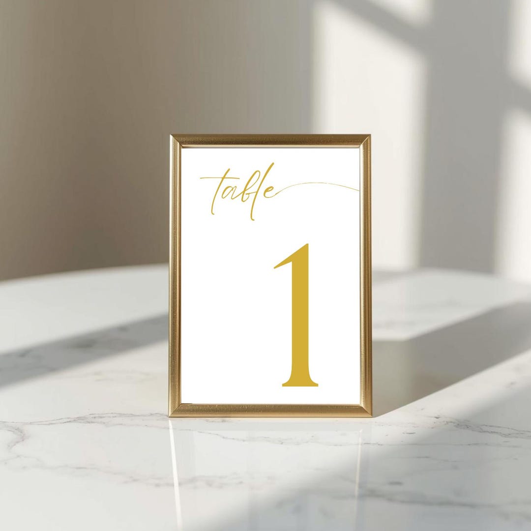 White and Gold Table Numbers 1-40 | Minimal Reception Decor | Editable ...