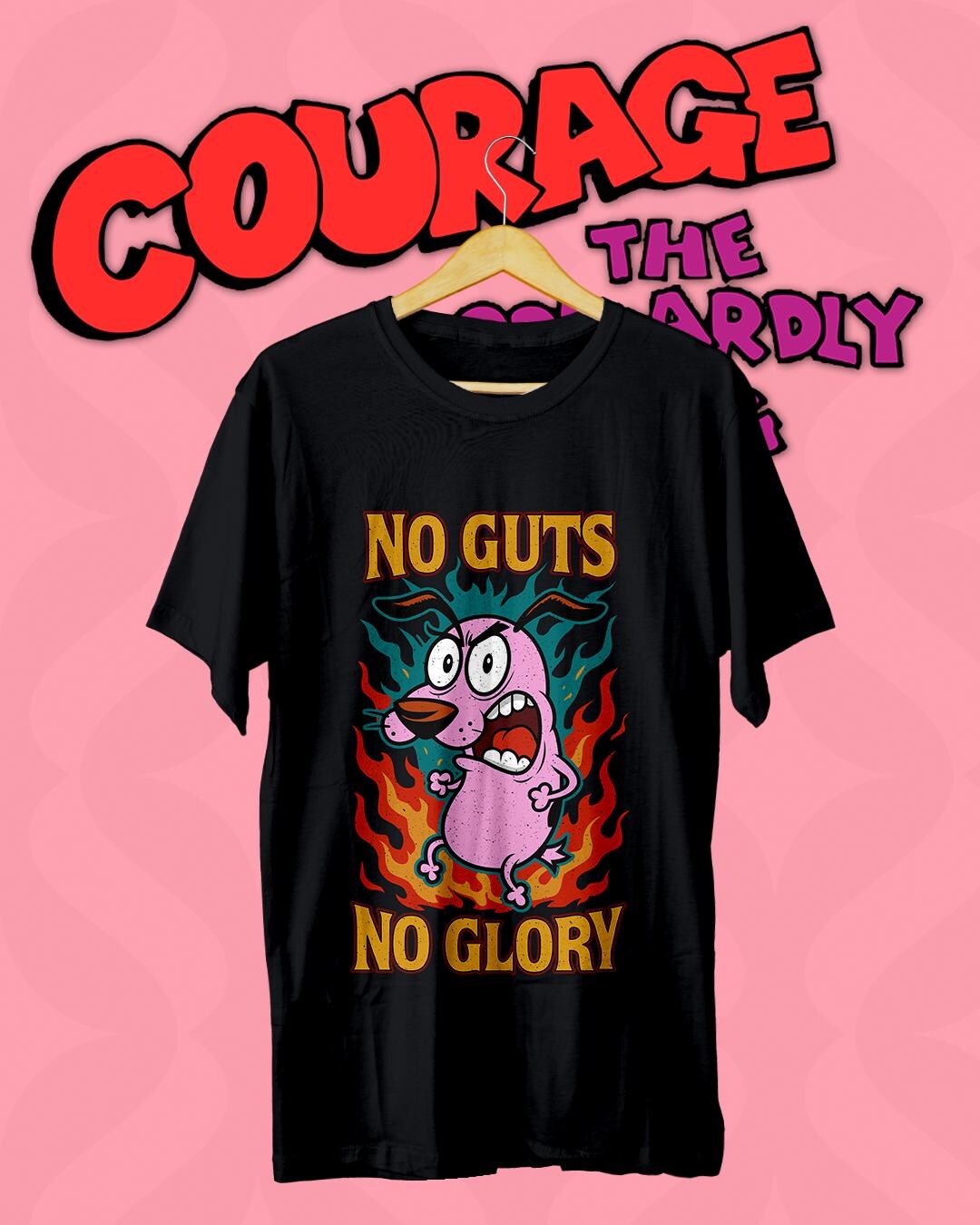 No Guts No Glory Courage the Cowardly Dog T-shirt, Retro Cartoon Tee ...