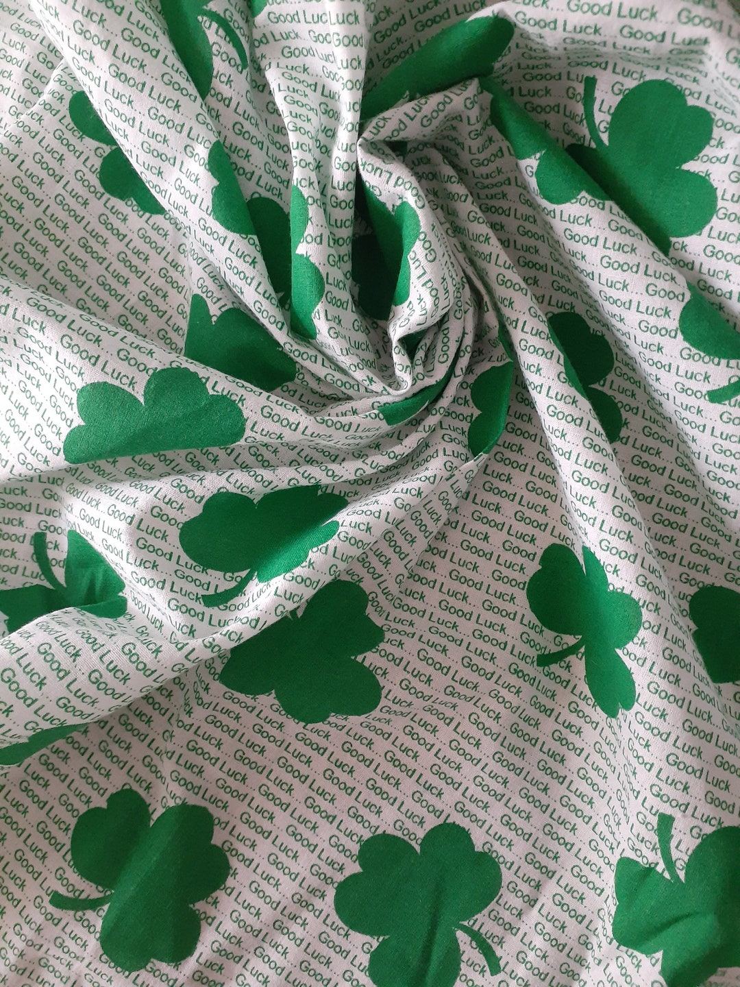 Vintage 90's Good Luck Shamrock Cotton Fabric 1 Yard 44" Wide. White ...