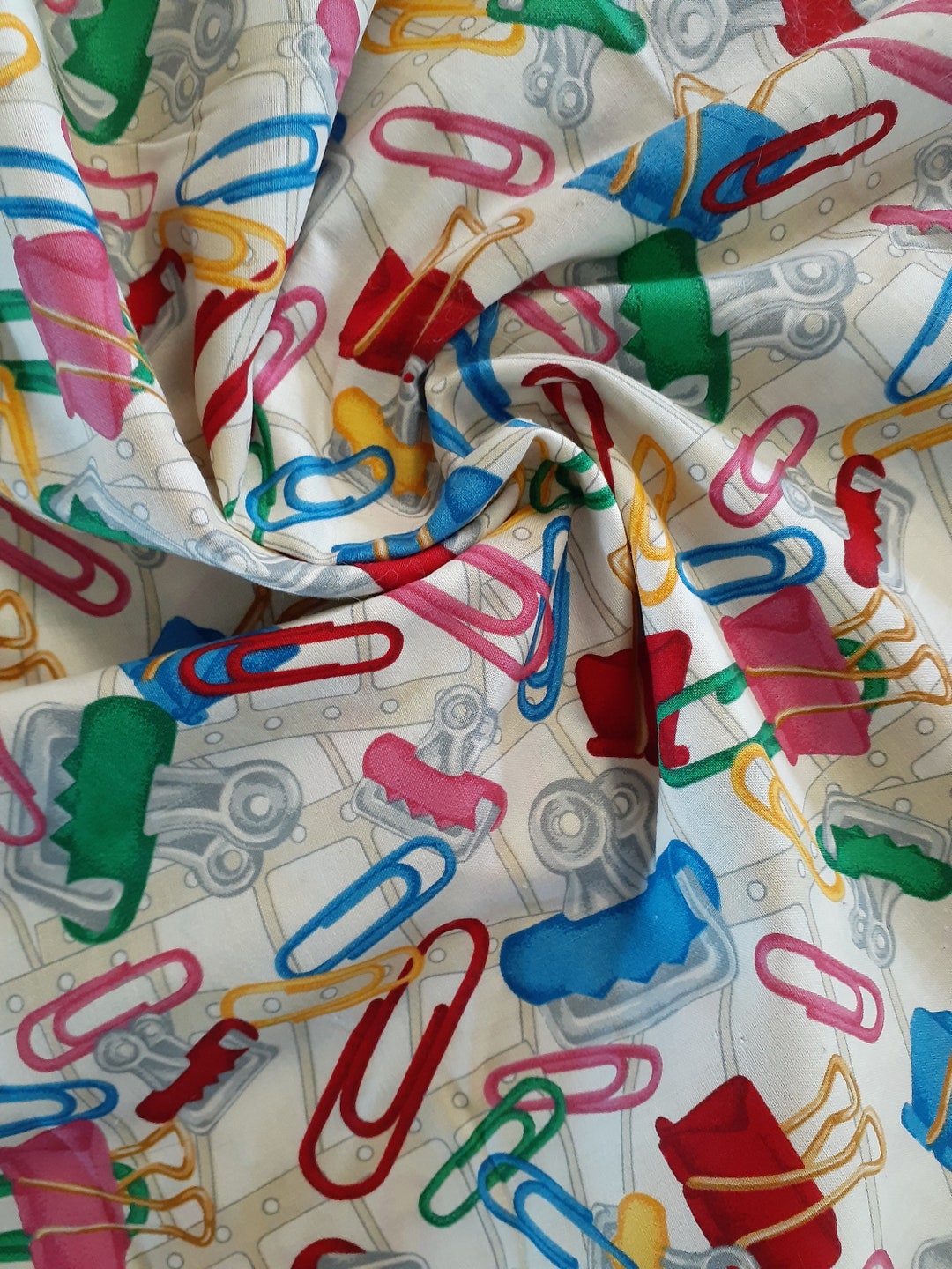 VIP Cranston Print Works Paper Clip Patterned Fabric 2 Yards Bright ...