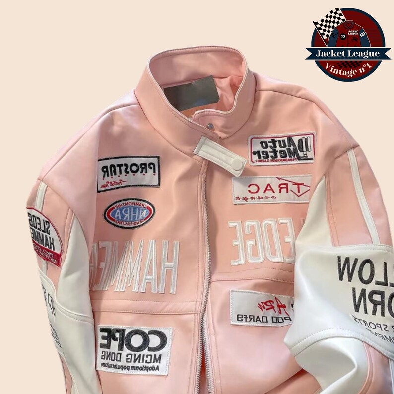 Women's Pink Leather Motorcycle Jacket - Y2K Hip-hop Style, High ...