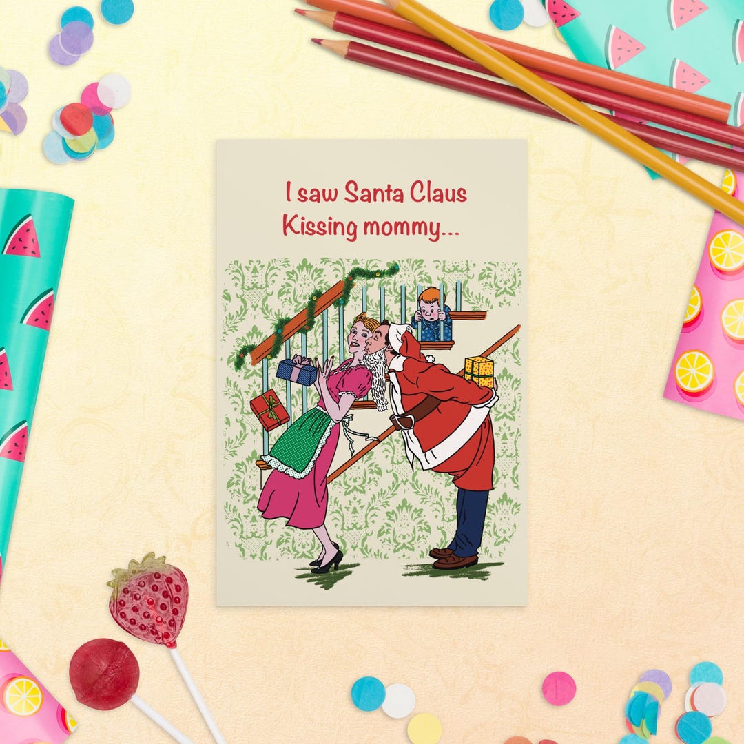 I Saw Santa Claus Kissing Mommy Postcard - Etsy