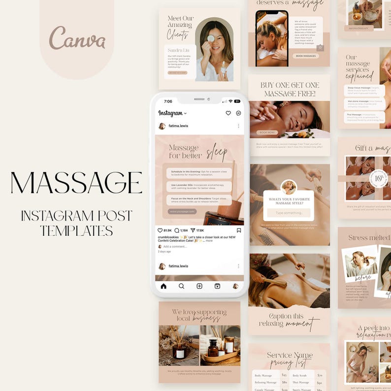 Massage Instagram Post Templates | Esthetician Beauty Spa Marketing ...