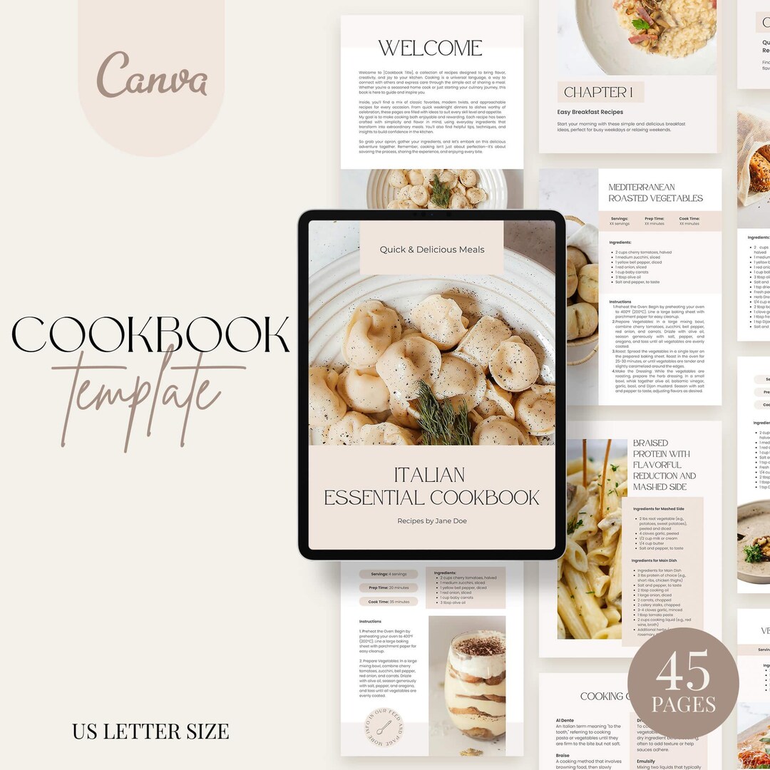 Cookbook Template | Meals Planner | Italian Food | Printable Recipe ...
