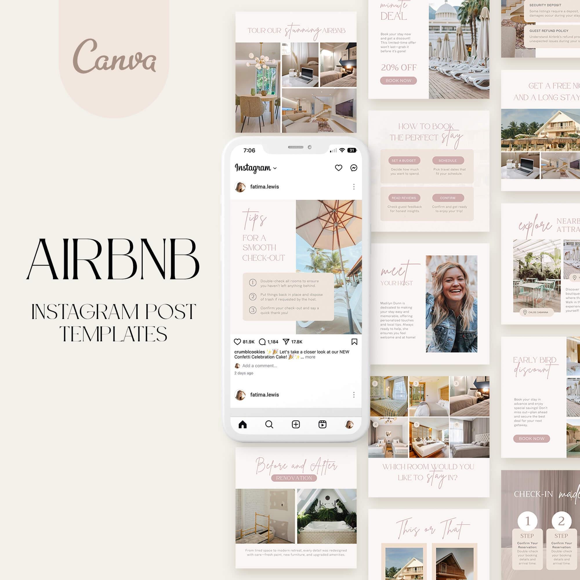 Airbnb Instagram Post Templates | Short Term Rental Instagram Template ...