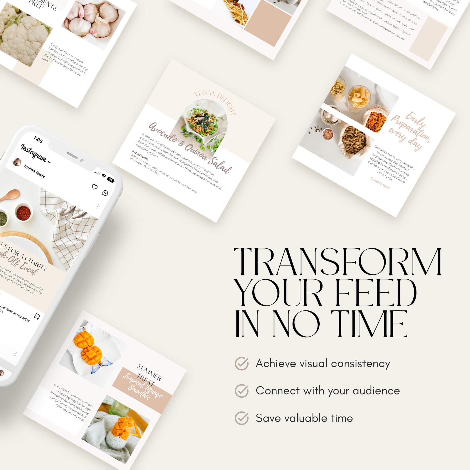 Food Instagram Post Templates | Recipes Canva Content | Editable Chef ...