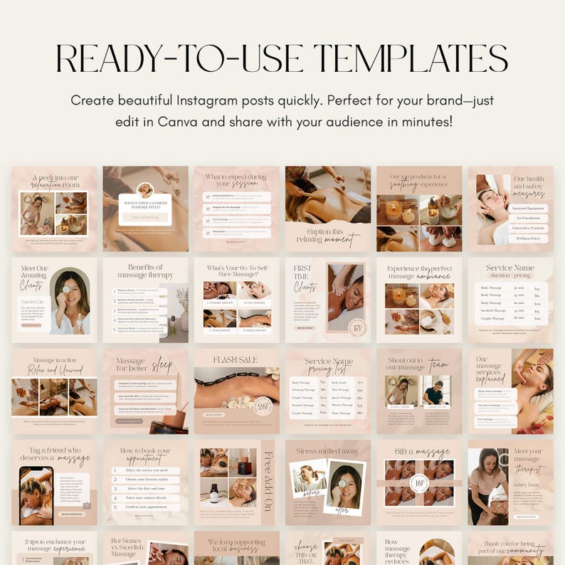 Massage Instagram Post Templates | Esthetician Beauty Spa Marketing ...
