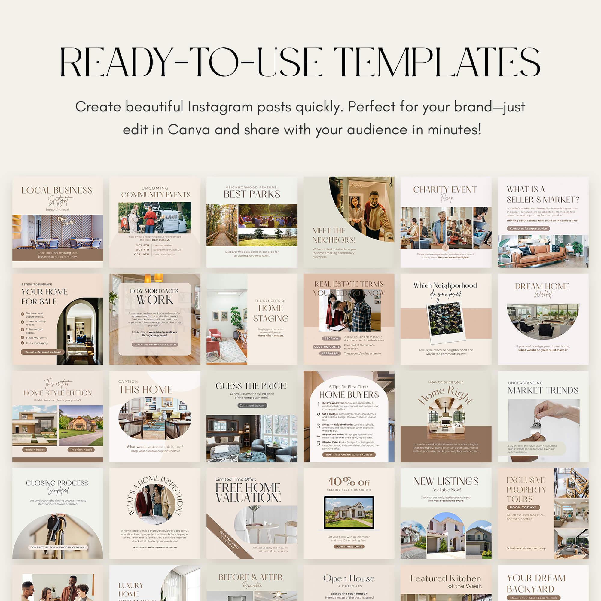 Real Estate Instagram Post Templates, Canva Realtor Marketing, Review ...