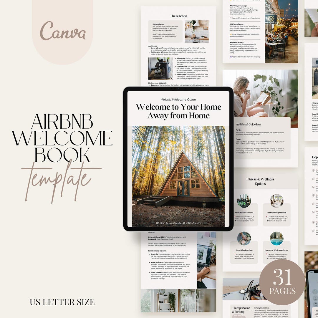 Airbnb Welcome Book Template | Canva Guest Book | Airbnb Rules Sheet ...