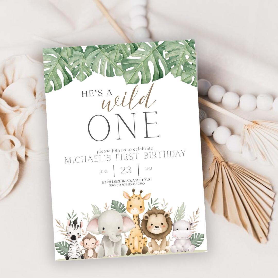 Safari Animals Birthday Invitation, Jungle Theme, Editable Canva ...