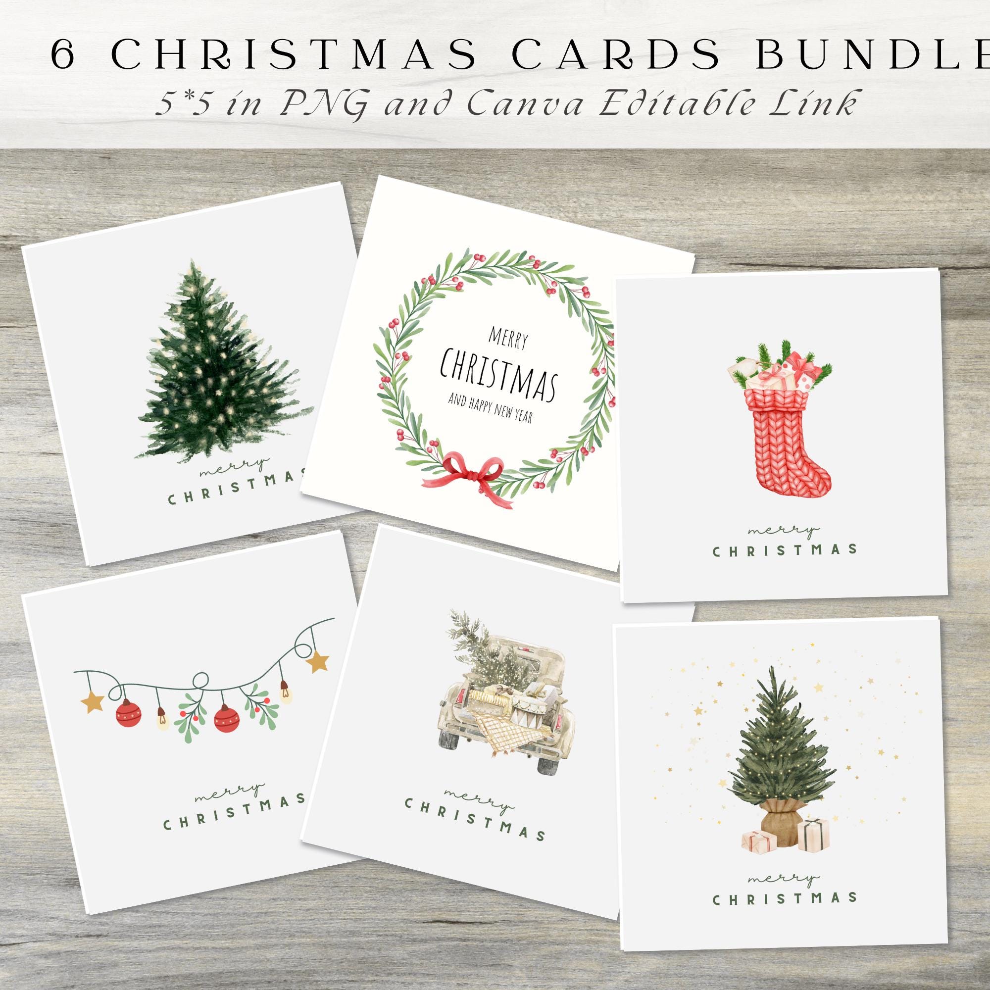 Printable Christmas Cards Bundle: DIY Digital Download (PDF, PNG Files ...