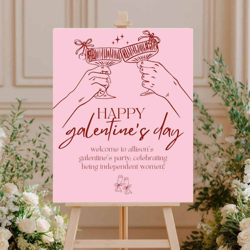 Galentine's Day Party Welcome Sign, Pink Girls Night Poster (digital ...