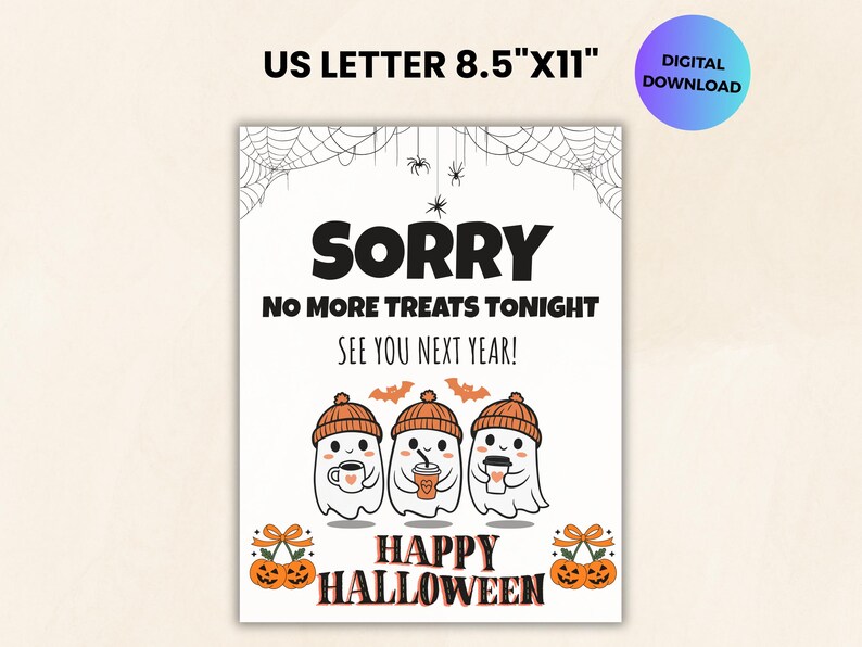 Out of Candy Halloween Sign, No Candy Bowl Sign, No Sweets Porch Door ...