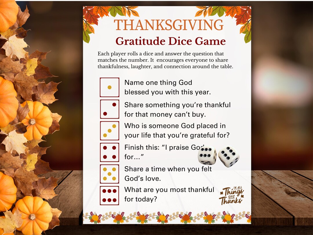 Christian Thanksgiving Gratitude Dice Game Activity, Thanksgiving Game ...