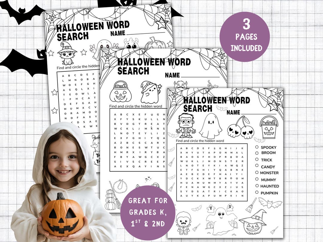 Halloween Word Search Printable for Kids Ages 5-8, Word Search Answer ...