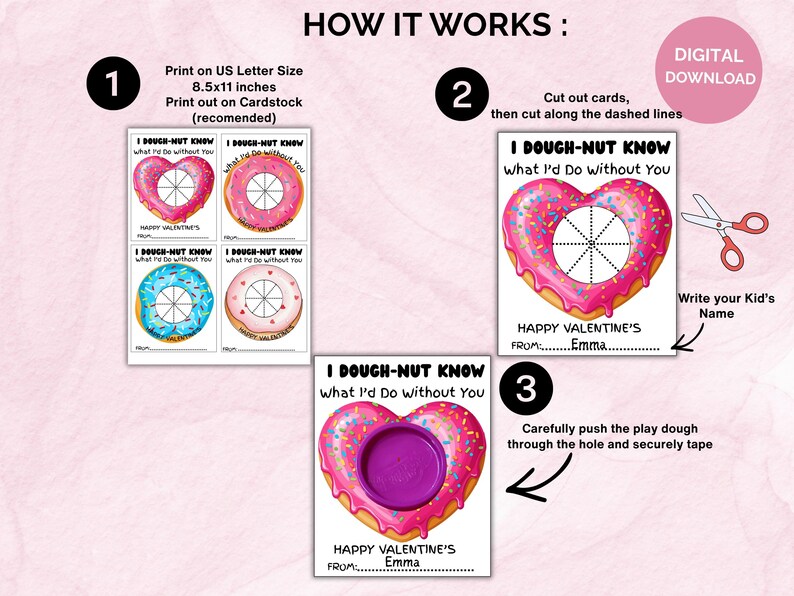 Play Dough Valentine's Card, Donut Valentine Card, Valentine's Play Doh ...