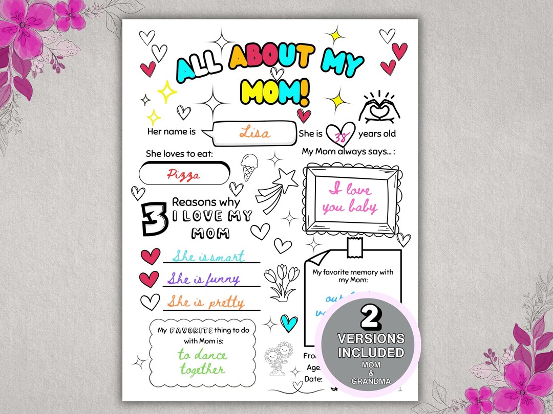 Mother's Day All About My Mom Questionnaire, All About My Grandma ...