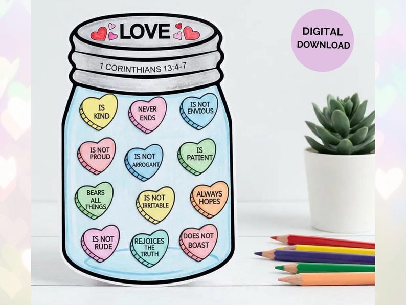 God's Conversation Hearts, Candy Jar Valentine's Bible Craft, Love is ...