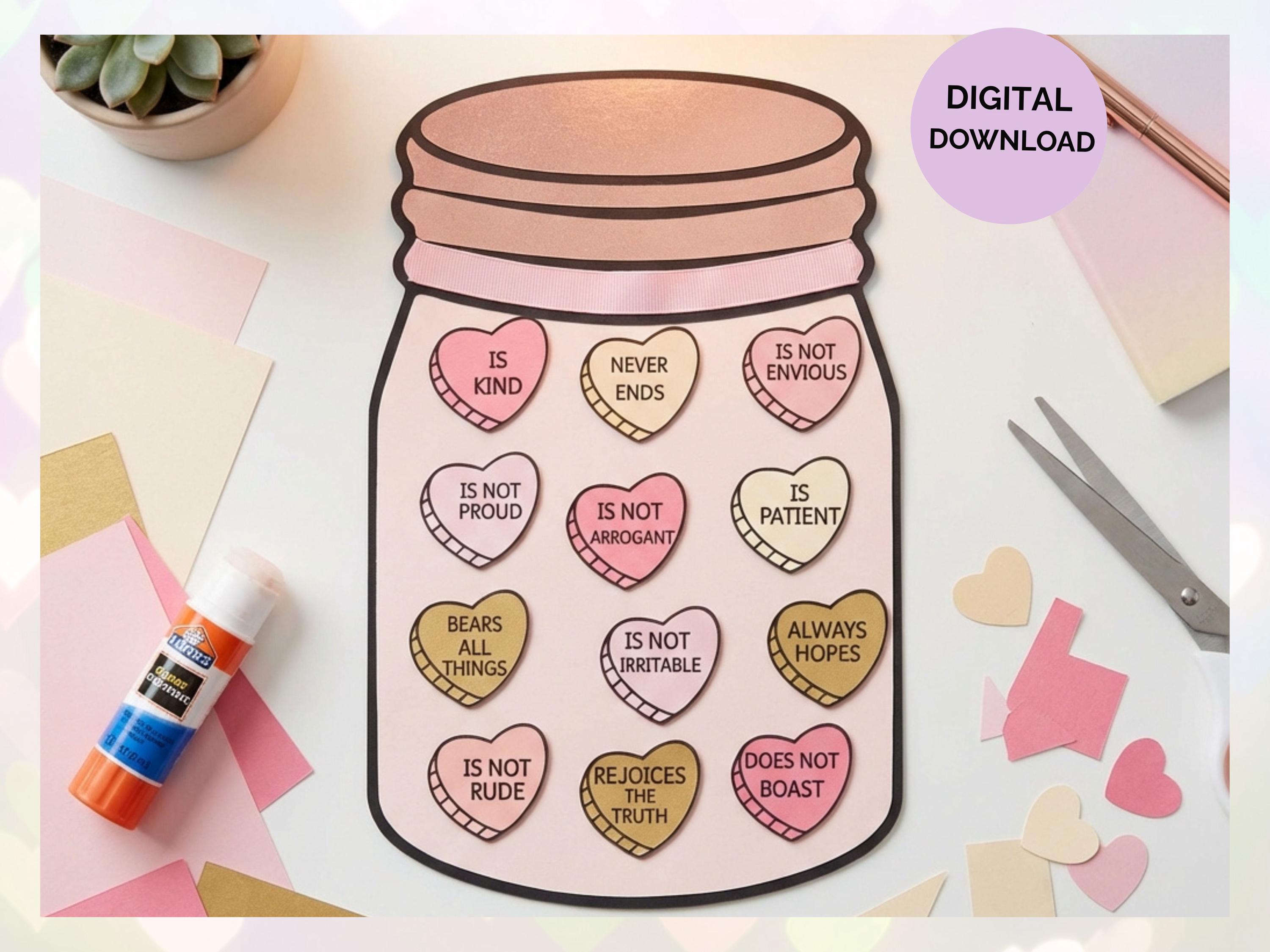 God's Conversation Hearts, Candy Jar Valentine's Bible Craft, Love is ...
