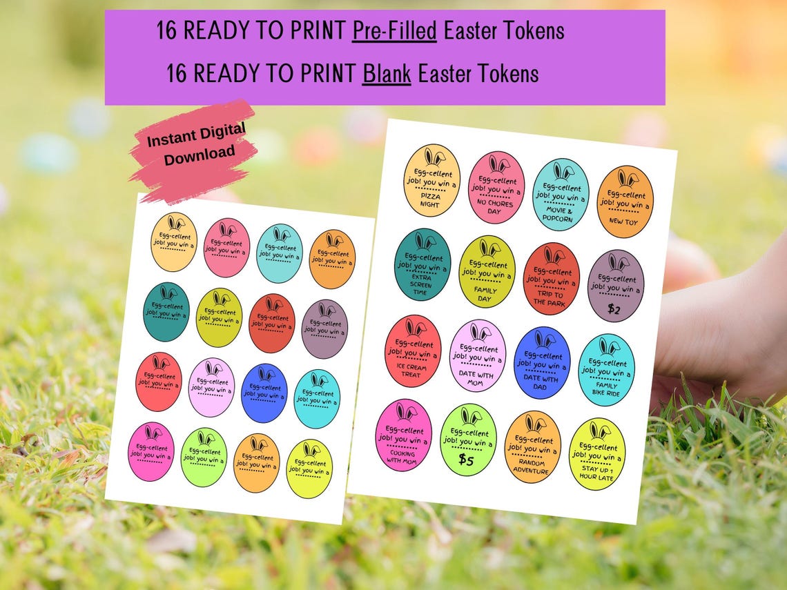 Printable Easter Egg Tokens, Easter Egg Token, Easter Egg Hunt, Egg ...