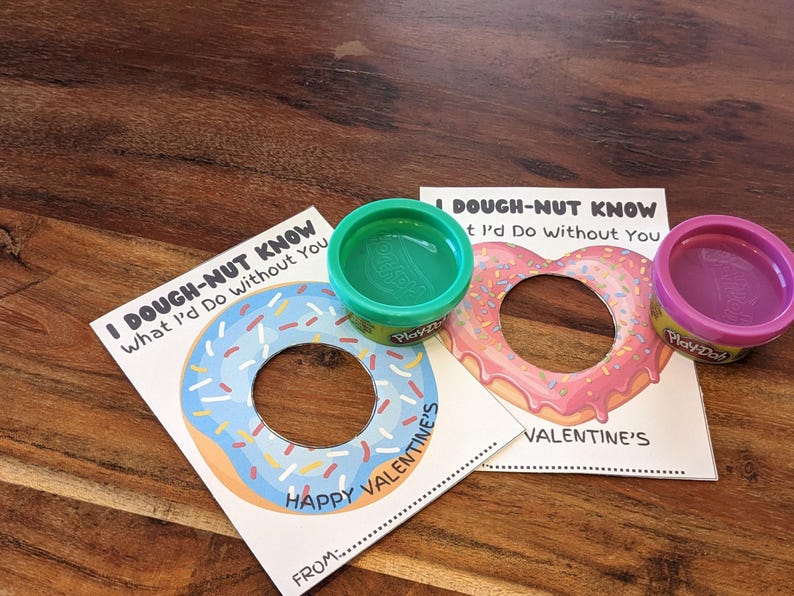 Play Dough Valentine's Card, Donut Valentine Card, Valentine's Play Doh ...