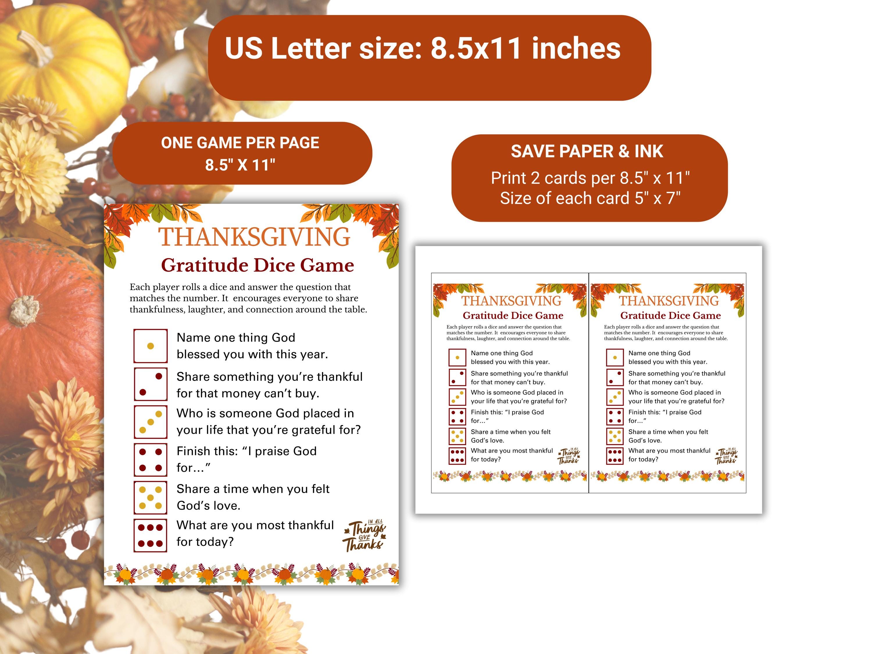 Christian Thanksgiving Gratitude Dice Game Activity, Thanksgiving Game ...