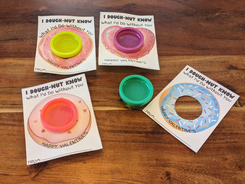 Play Dough Valentine's Card, Donut Valentine Card, Valentine's Play Doh ...