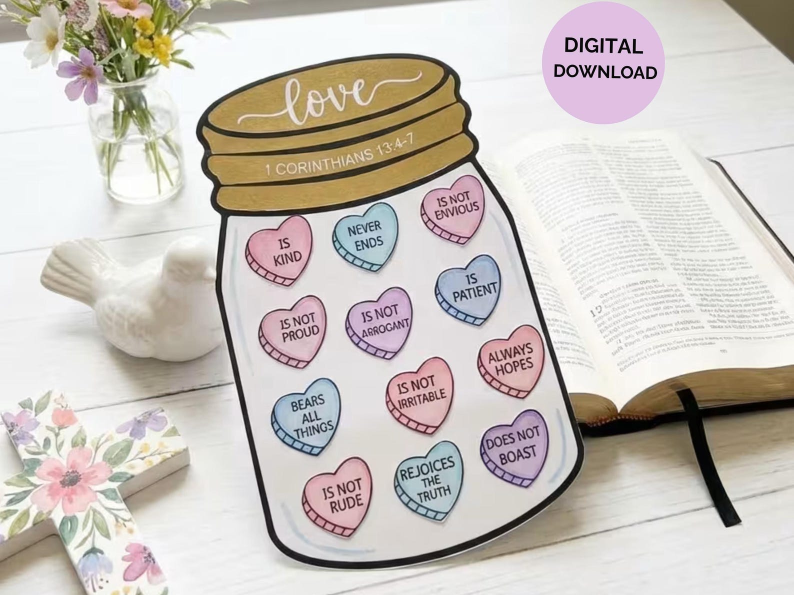 God's Conversation Hearts, Candy Jar Valentine's Bible Craft, Love is ...