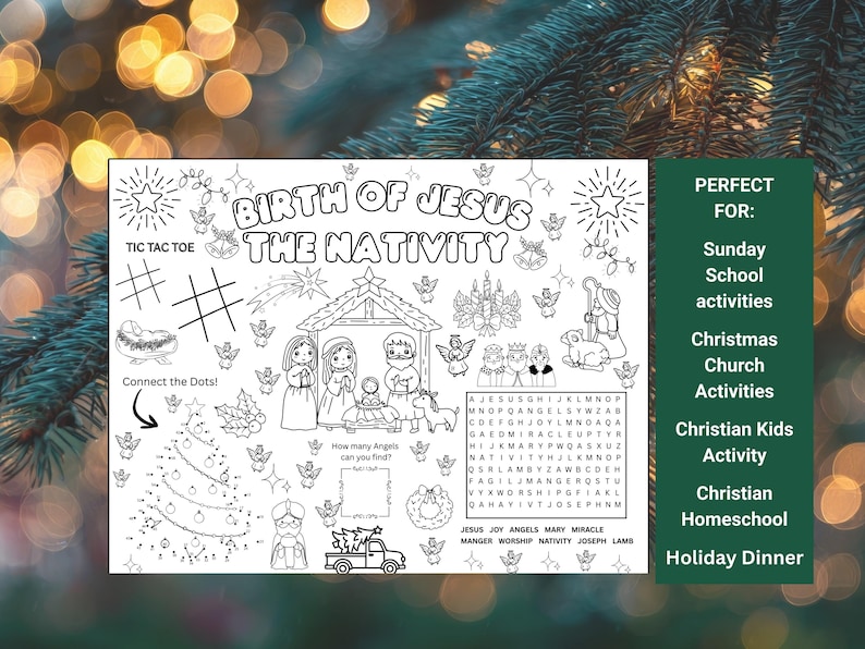 Nativity Activity Placemat, Christmas Placemats, Sunday School Craft ...