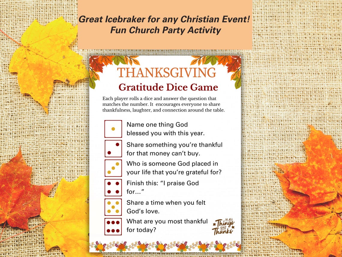 Christian Thanksgiving Gratitude Dice Game Activity, Thanksgiving Game ...