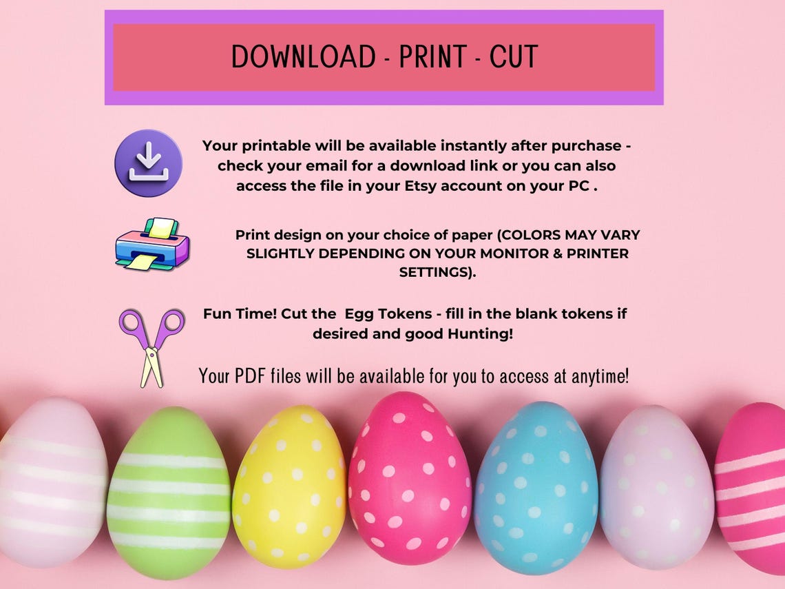 Printable Easter Egg Tokens, Easter Egg Token, Easter Egg Hunt, Egg ...