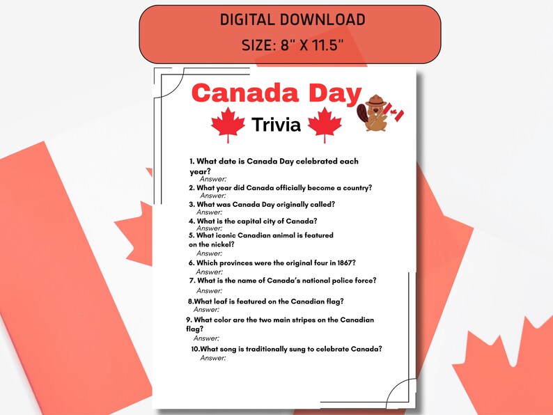 Canada Day Trivia Party Game Printable | Family Reunion Games | Canada ...