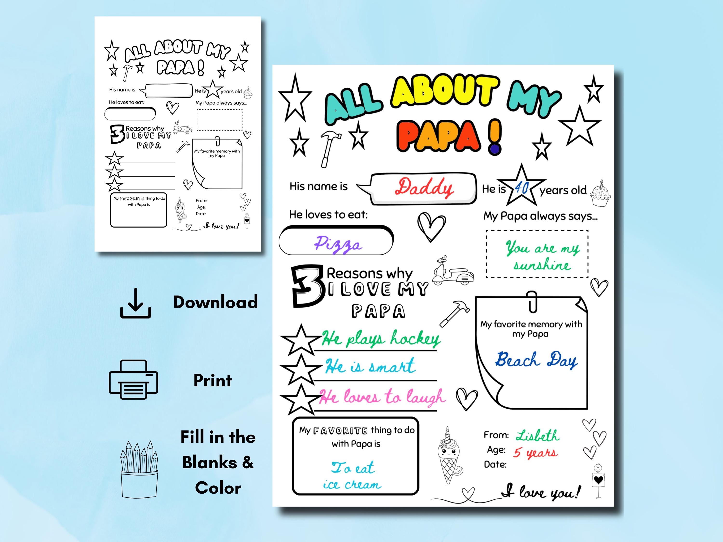 All About My Dad Father's Day Gift, All About My Papa Printable, Dad ...