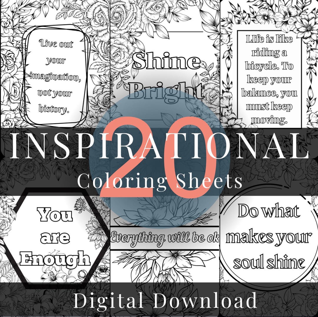 20 Inspirational Coloring Pages | Floral Motivational Quotes | Digital ...