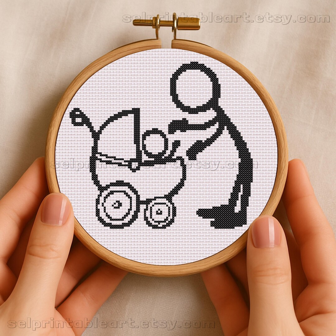 Stickman Dad and Baby Cross Stitch, Fatherhood Embroidery Design Baby ...
