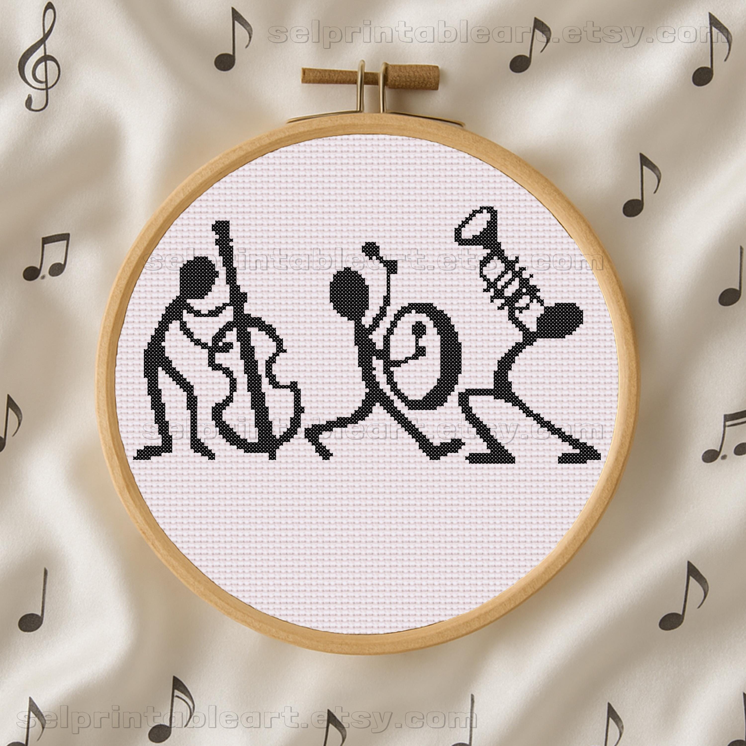 Stick Figure Orchestra Cross Stitch, Music Lovers Jazz Band Embroidery ...