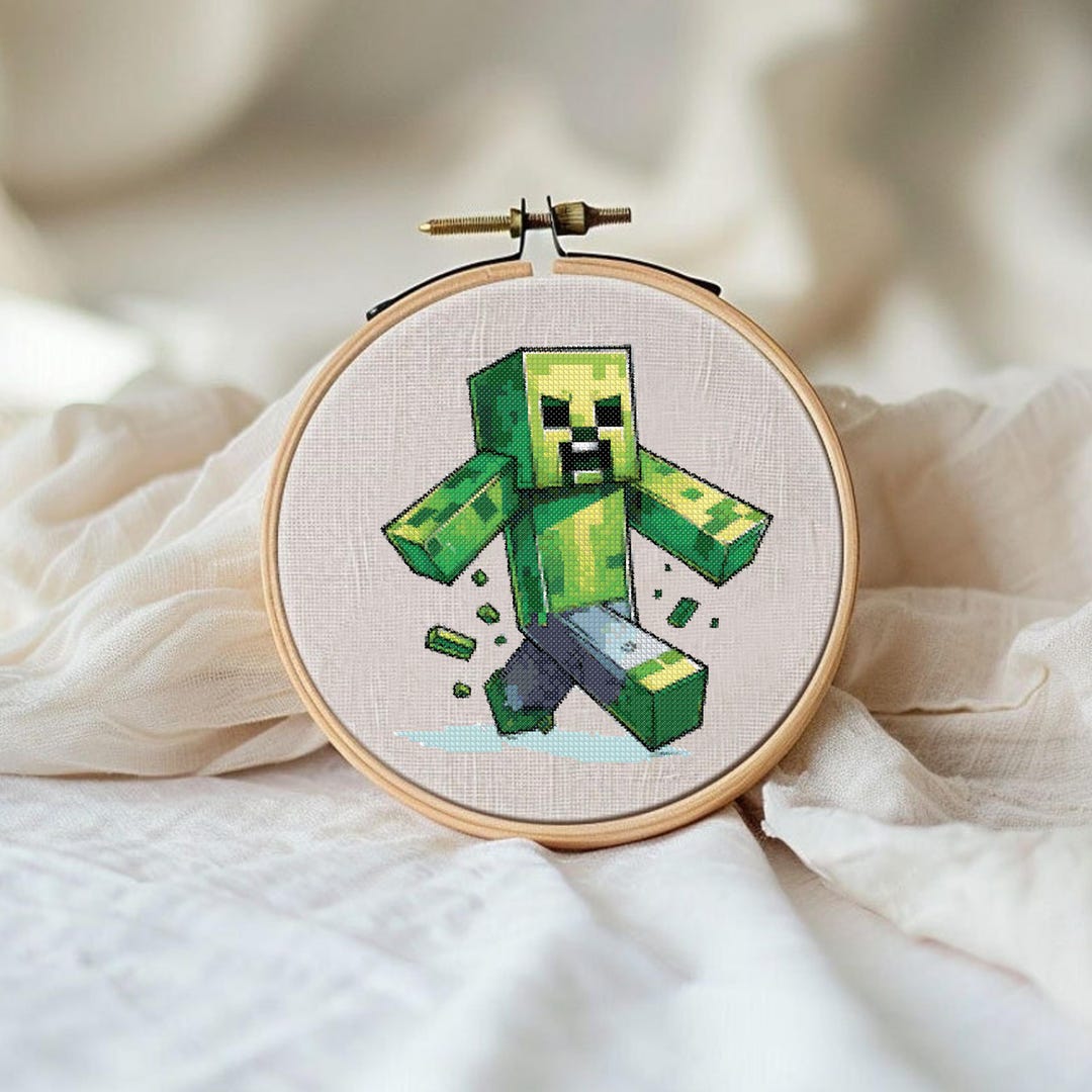 Creeper the Minecraft Characters Cross Stitch Embroidery Pattern ...