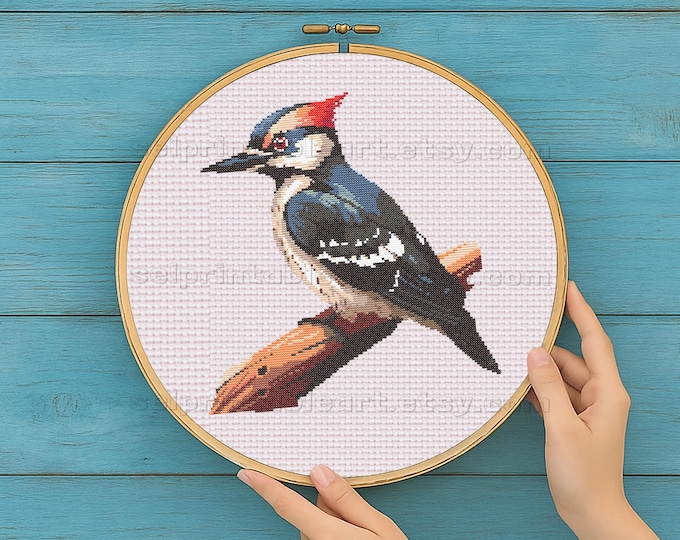 Woodpecker Hand Embroidery Pattern, Woodpecker Pattern, Woodland Bird ...