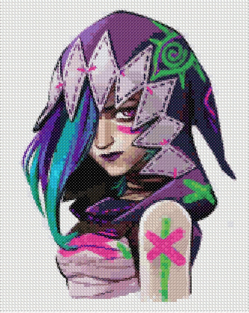 Jinx the Arcane Heroes Cross Stitch Chart, League of Legends Characters ...
