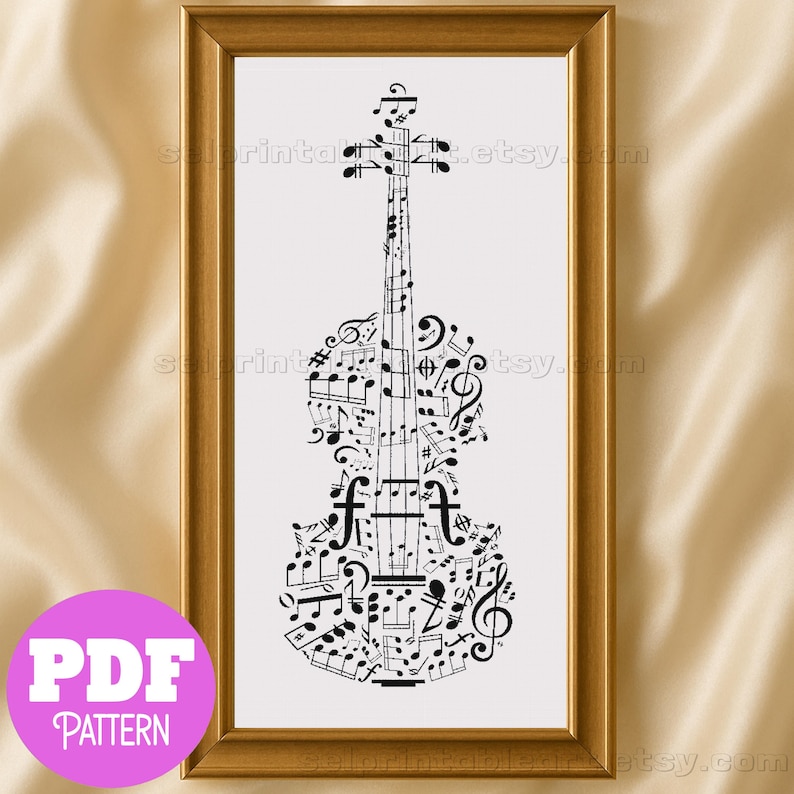 Violin Cross Stitch Pattern With Musical Notes Digital Download ...
